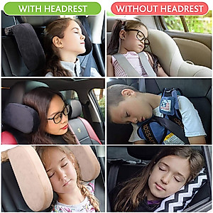 Spurtar Car Headrest Pillow, Road Pal Headrest Travel Pillow, Soft Velvet Adjustable Car Seat Headrest Pillow Head Neck Support, Memory Foam Headrest for Car, for Kids and Adults, Beige