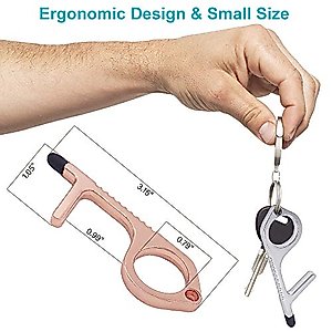 2 PCS No Touch Door Opener Tool, Safe EDC Touchless Keychain with Stylus Used to Avoid Touching Public Dirty Surfaces, Doors, Touchscreens, Buttons (Rose Gold&Grey)