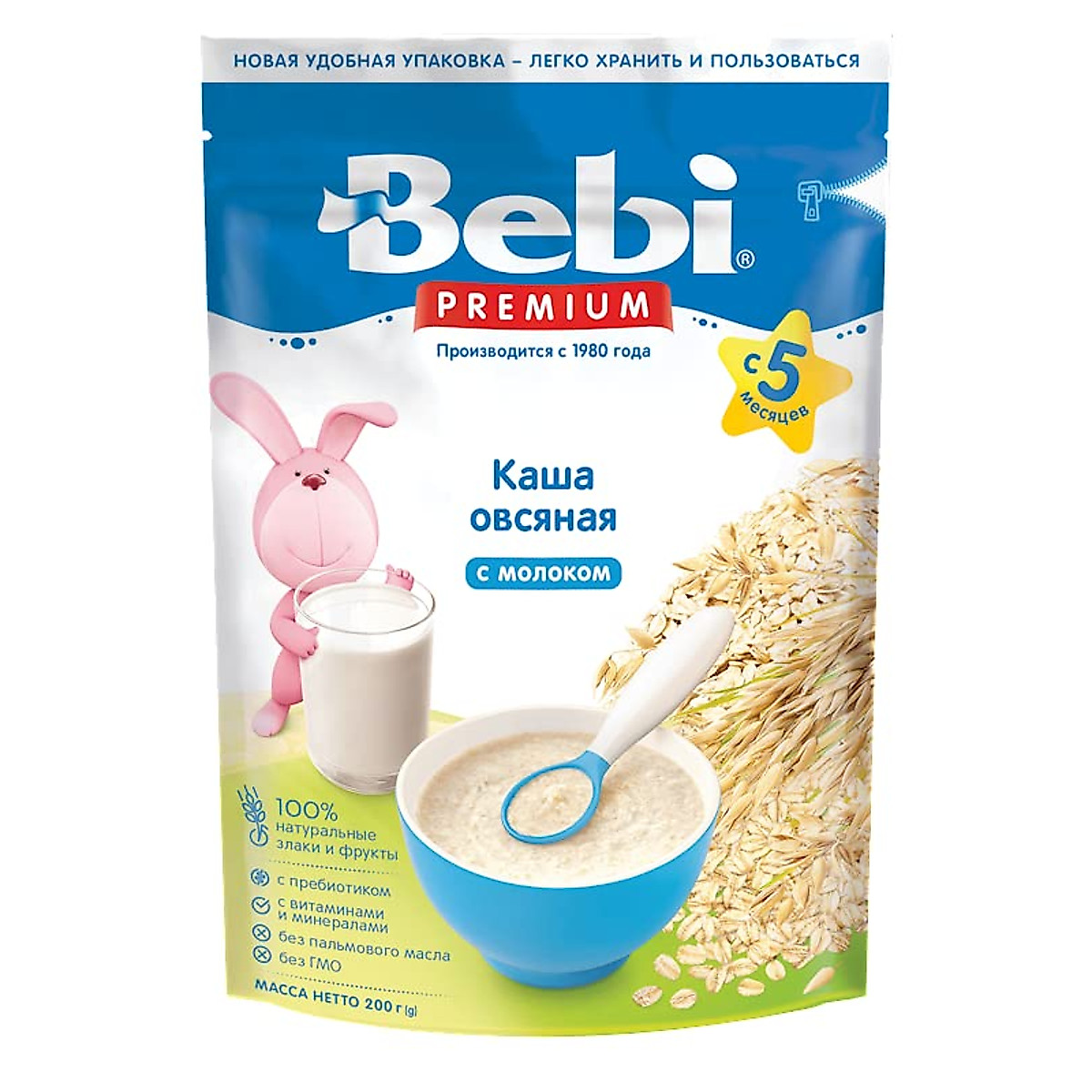 Bebi Premium OAT 200g From 5 Months Milk Cereal for Babies - Ziplock Packaging NO GMO Baby Kasha
