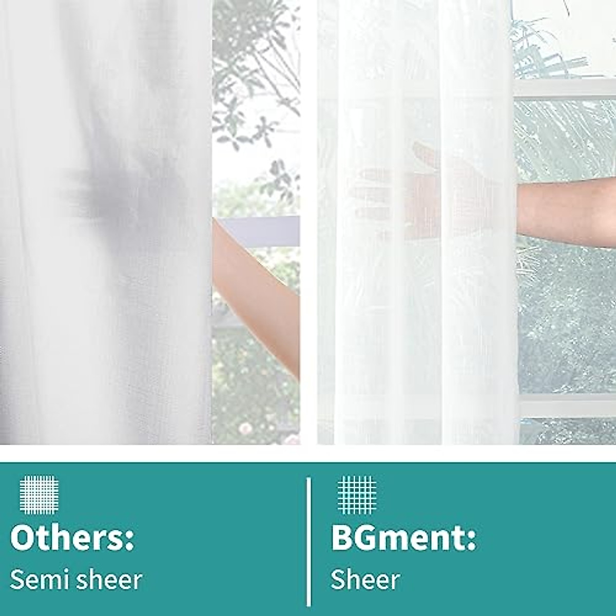 BGment White Sheer Curtains 63 Inch Length 2 Panels for Living Room Bedroom, Linen Semi Sheer Light Filtering Window Curtains with Grommet, 2 Panels, Each 52 x 63 Inch, White