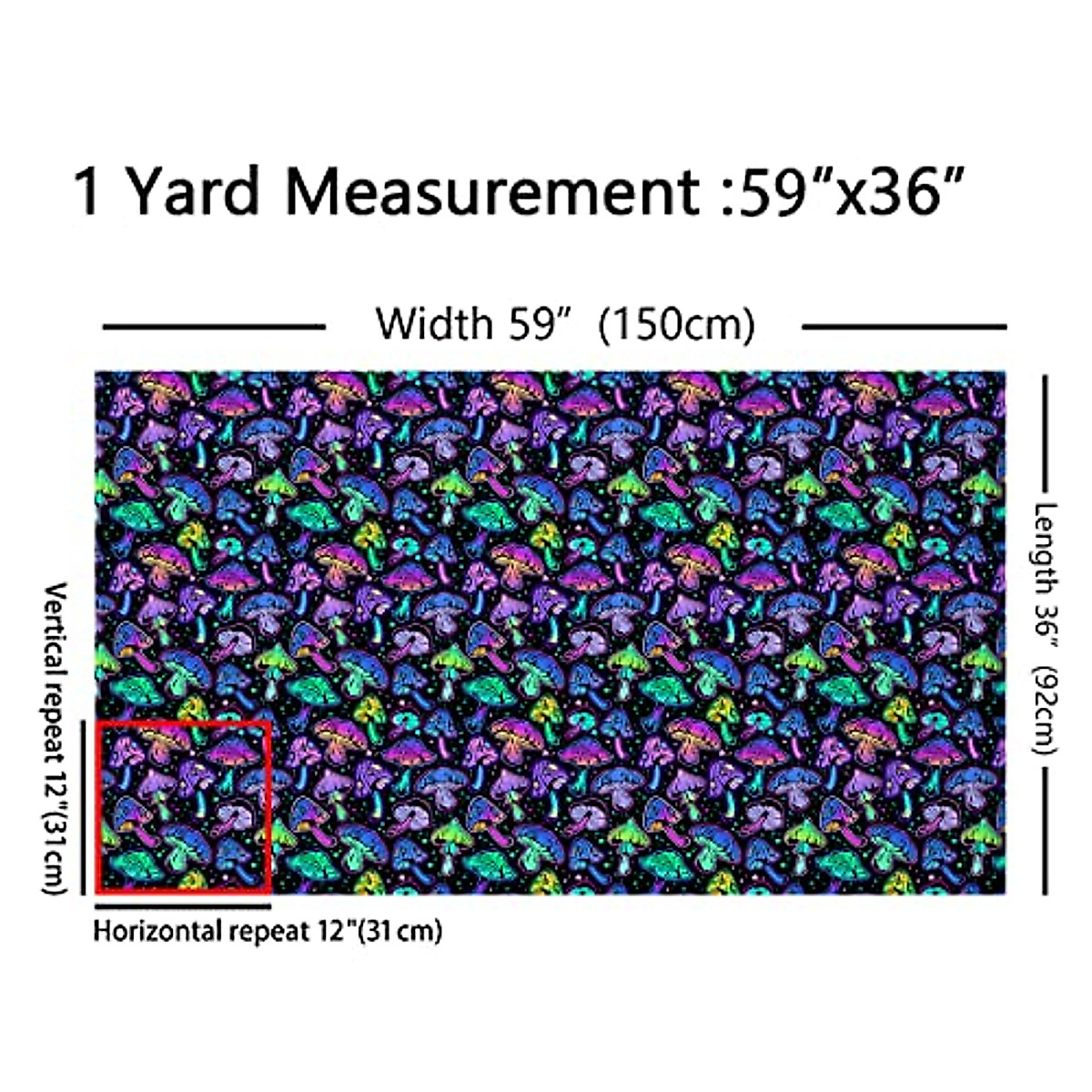 Mushroom Fabric by The Yard, Cute Trippy Plant Upholstery Fabric, Ombre Cartoon Kawaii Decorative Fabric, Neon Star Indoor Outdoor Fabric, DIY Art Waterproof Fabric, Purple Teal, 1 Yard