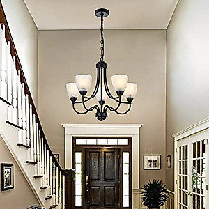 MELUCEE Classic Modern Chandeliers for Dining Room with Alabaster Glass Shade, 5-Light Dining Room Light Over Table Contemporary Ceiling Light Fixtures Traditional for Foyer Kitchen Bedroom