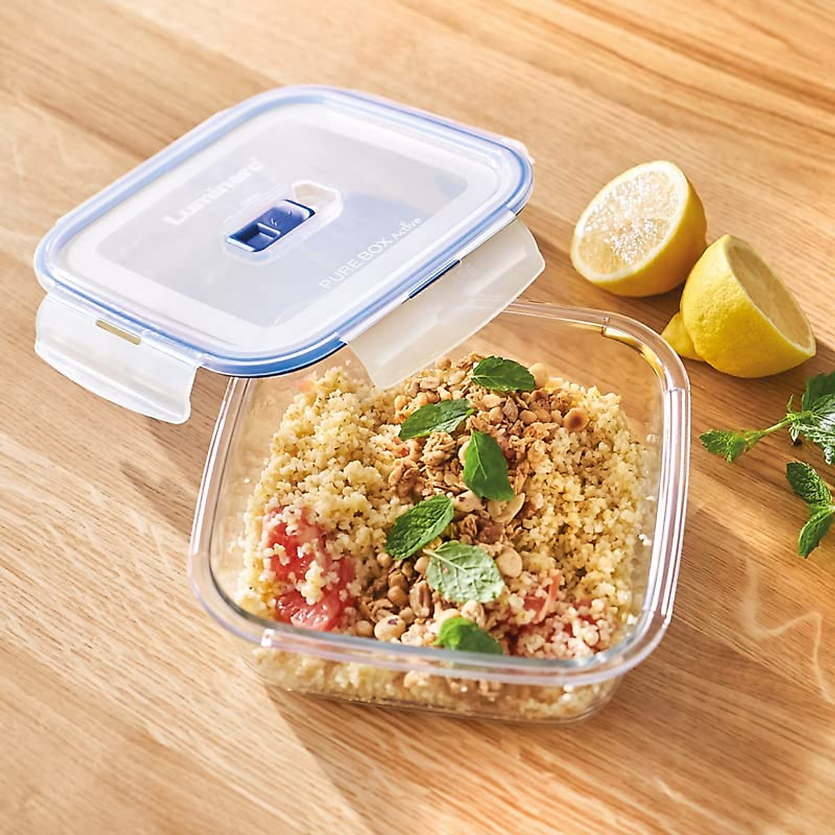 Luminarc Pure Box Active Glass Food Storage Container with Sliding Vent Lid (Square 760ML)