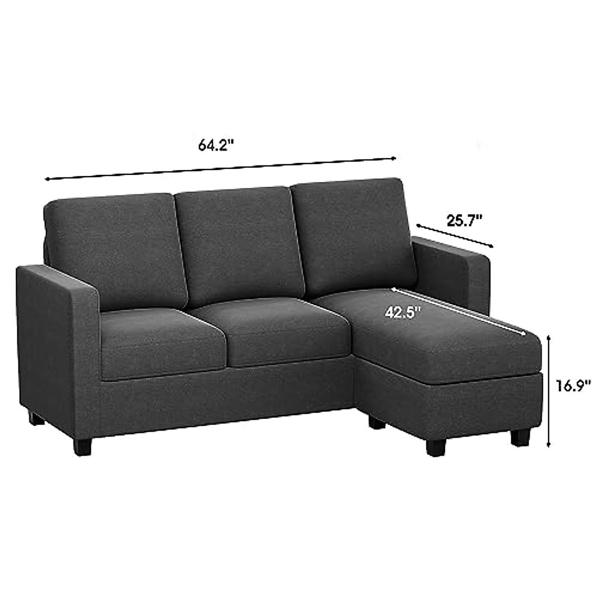 Flamaker Sectional Couch, Sofa Couch for Living Room, L-Shaped Couch with Reversible Chaise, Fabric Small Couches for Apartment, Small Spaces (Dark Grey)