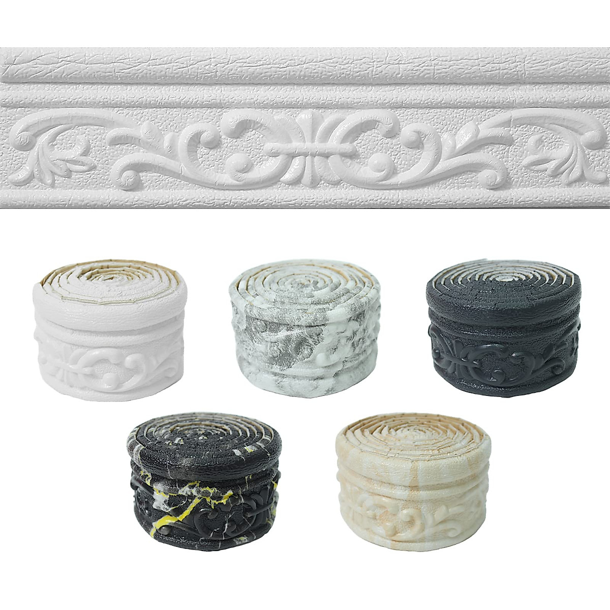 WAPANE 90" x 3.1" Peel Stick Foam Molding Trim Self Adhesive, Crown Molding Wallpaper Border Flexible, 3D Wall Edging Lines Foam Baseboard, Wall Base Moulding Trim for Home, Hotel DIY Decoration