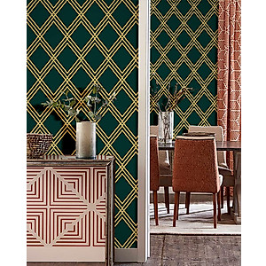 JZ·HOME 7029 Green Diamond Lattice Peel and Stick Wallpaper 17.7" x 9.8ft Self-Adhesive Removable Geometric Rhombus Contact Paper Drawer Shelf Liner for Furniture Home Wall Decor