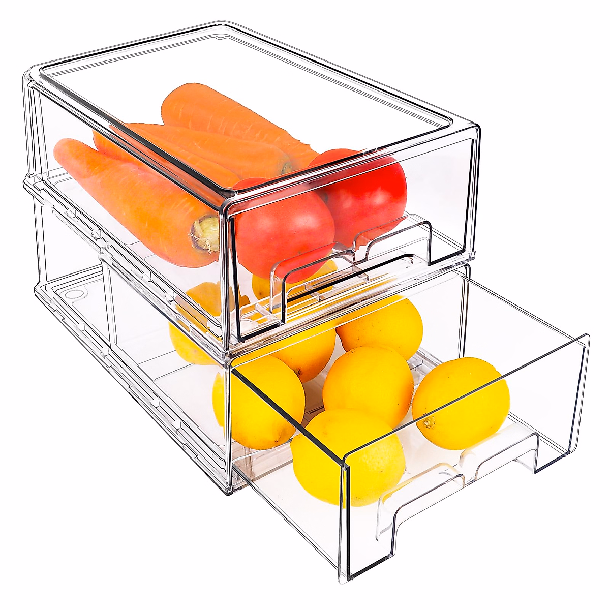 2 Pcs Refrigerator Organizer Bins Pull-Out Drawers, Clear Fridge Drawers, Stackable Fridge Organizer Drawers, Food Storage Containers for Fruit & Vegetables, for Kitchen, Freezers, Storage Rooms