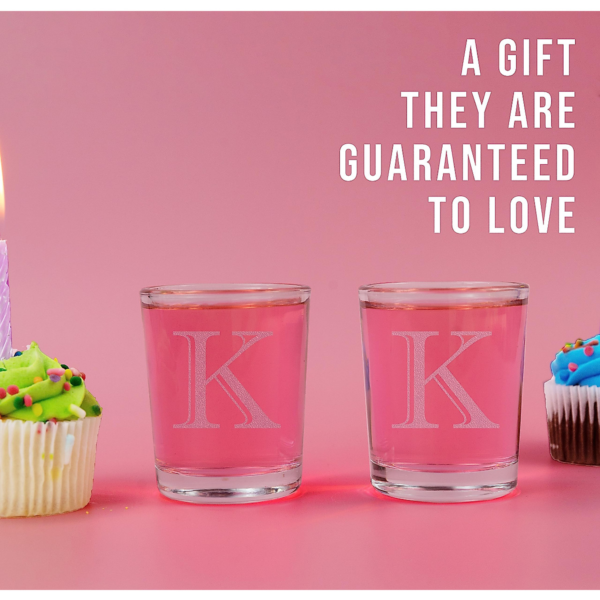 2pk Etched Monogram 2.5oz Shot Glasses (Letter K) A-Z Personalized shot glass, Custom shot glasses, Set of two Shot Glasses, Initial Birthday Gift shot glass Cute