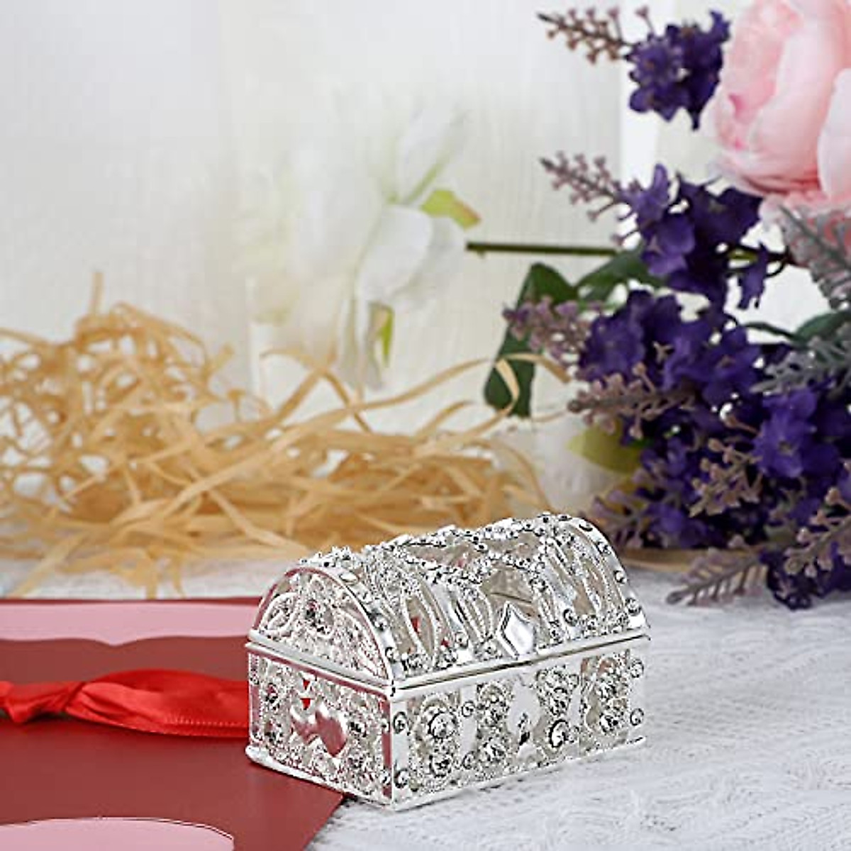 ELLDOO Treasure Chest Box Floral Engraved Jewelry Box Wedding Box Keepsake Box Ring Earring Small Trinket Storage Organizer Box for Girls Women Wedding Brithday Gift