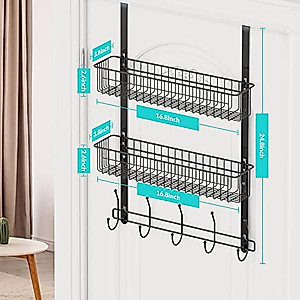 LUCYCAZ Over The Door Hooks Organizer, Door Hanger Towel Rack with 10 Coat Hooks & 2 Mesh Basket Over The Door Shelf, Back of Door Storage Organizer for Barthroom Kitchen Hanging Towel Clothes (Black)
