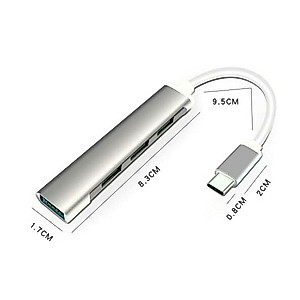 LQQH Aluminum Slim Thunderbolt Type C to USB 3.0 Hub Adapter USB 4 Ports USB C Hub for Phone PC Laptop w/Type-C, Gray