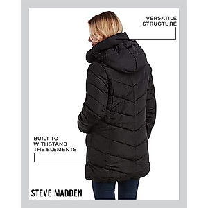 Steve Madden Women's Plus-Size Chevron Puffer Jacket, Black, 3X
