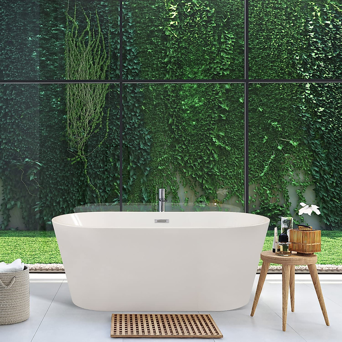 Altair Design Cielo 59" x 30" Freestanding Soaking Acrylic Bathtub in White