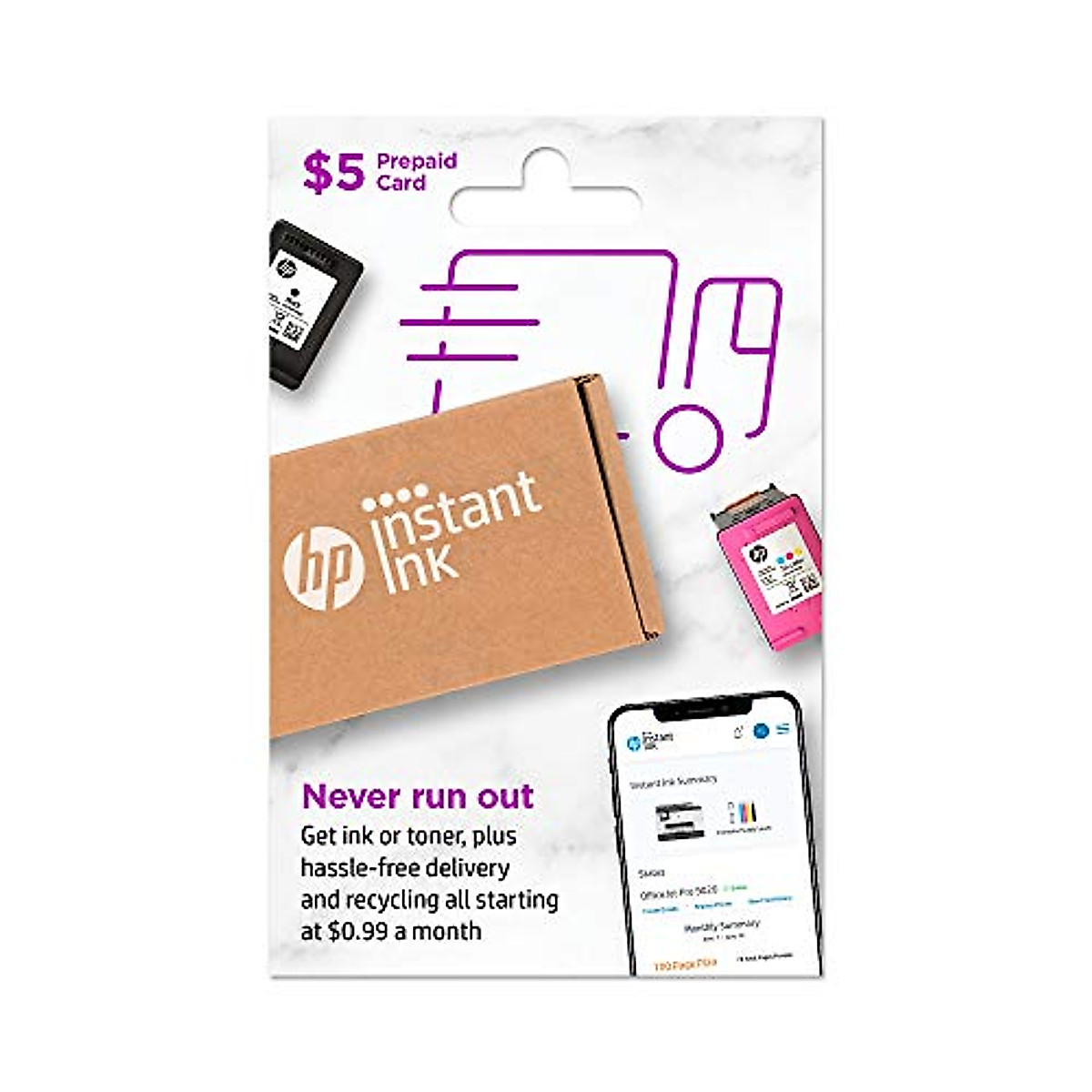 HP Instant Ink $5 Prepaid Card - The Smart Ink and Toner Subscription Service with Big Savings Passed on to You