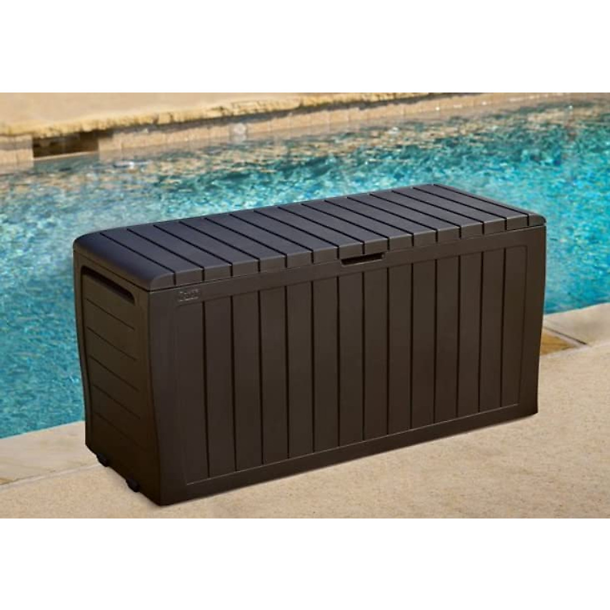 Keter 71 Gallons Gallon Water Resistant Lockable Deck Box with Wheels in Dark Brown