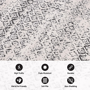 Rugshop Distressed Bohemian Border Stain Resistant Soft Area Rug 7' 10" x 10' Gray