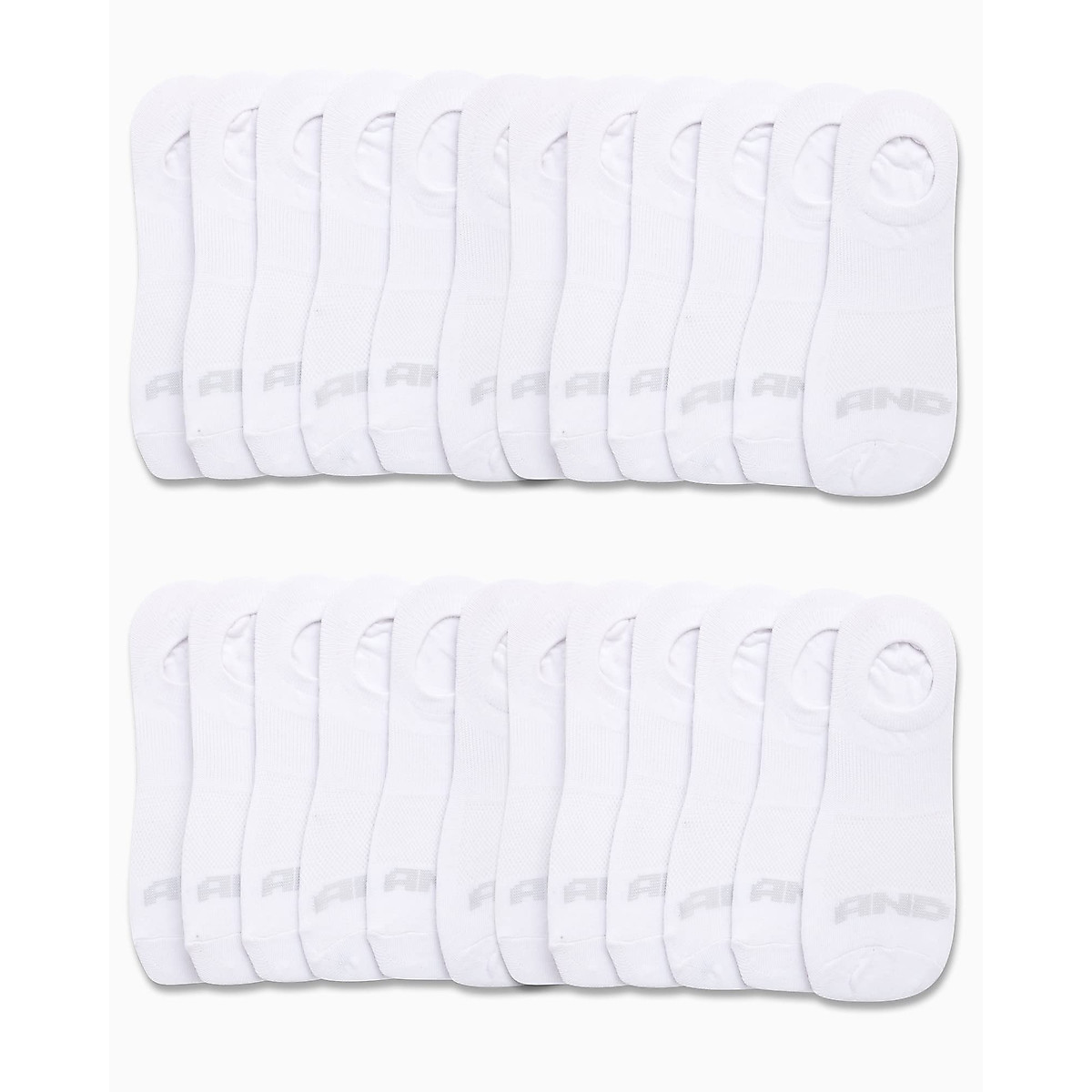 AND1 Men's Socks - Lightweight Performance No Show Liner Socks (24 Pack), Size 6-12.5, White