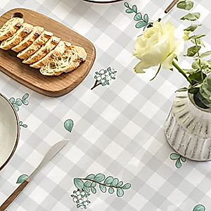 Horaldaily Spring Summer Tablecloth 60x60 Inch, Buffalo Plaid Sunflower Eucalyptus Floral Table Cover for Party Picnic Dinner Decor