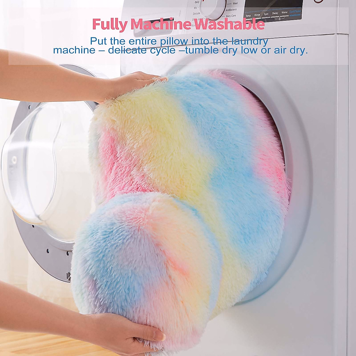 Hobed Life Faux Fur Backrest Pillow for Kids, Teen Reading Pillow with Arms, Fluffy Back Support Pillow for Sitting Up in Bed/Couch, Bed Wedge Pillow for Girls, Reading & Bed Rest Pillows (Pink)