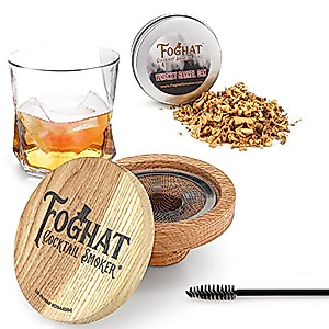 THOUSAND OAKS BARREL Foghat Cocktail Smoker W/ Bourbon Barrel Wood Shavings-Infuse Cocktails, Wine, Whiskey, Cheese, Meats, Dried Fruits, Salt and More!-Smoking Glass Cloche Accessories