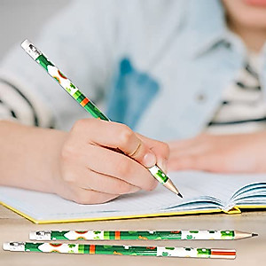 FANCY LAND St. Patrick's Day Pencils 50PCS Wooden Shamrock Pencil Eraser Green Irish Award for Kids Party Supply