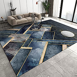 JUGTL Abstract Moon Star Area Rug, Geometric Pattern Decorative Rug, Easy Clean Washable Non-Slip Bedroom Rug Large Area, Suitable for Living Room Dining Room Entrance Corridor Office-5ft×6ft