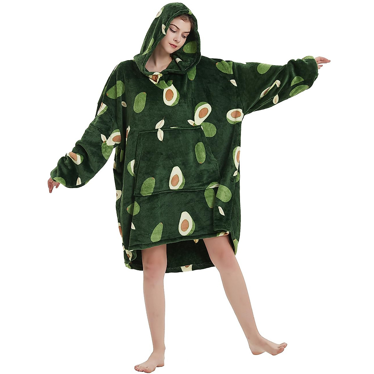 ABENCA Wearable Blanket Hoodie Adult Oversized Sweatshirt Light Flannel Sherpa, Warm and Cozy, One Size Fits All.Avocado