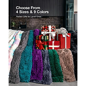 Pawque Faux Fur Blankets Twin Size 50x60 inches, Super Soft Fuzzy Fluffy Blanket, Warm Thick Sherpa Long Hair Shag Reversible Lightweight Cozy Throw for Bedroom Sofa Couch, Grey