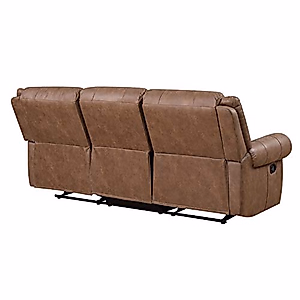 Madrona Burke Nova Brown 87" Sofa with Dual Recliners, Nailhead Trim, and Pillow Back