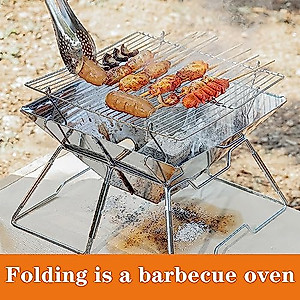 Foxtell Folding Campfire Grill with Carrying Bag, 304 Stainless Steel Grate Barbeque Grill, Portable Camping Grill with Legs for Outdoor Picnics, Backpacking