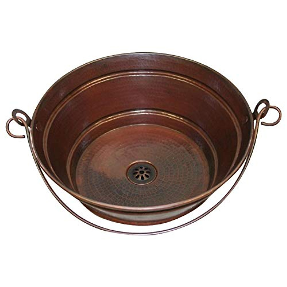 SimplyCopper 15" Rustic Round Copper BUCKET Vessel Bath Sink with a Daisy Drain