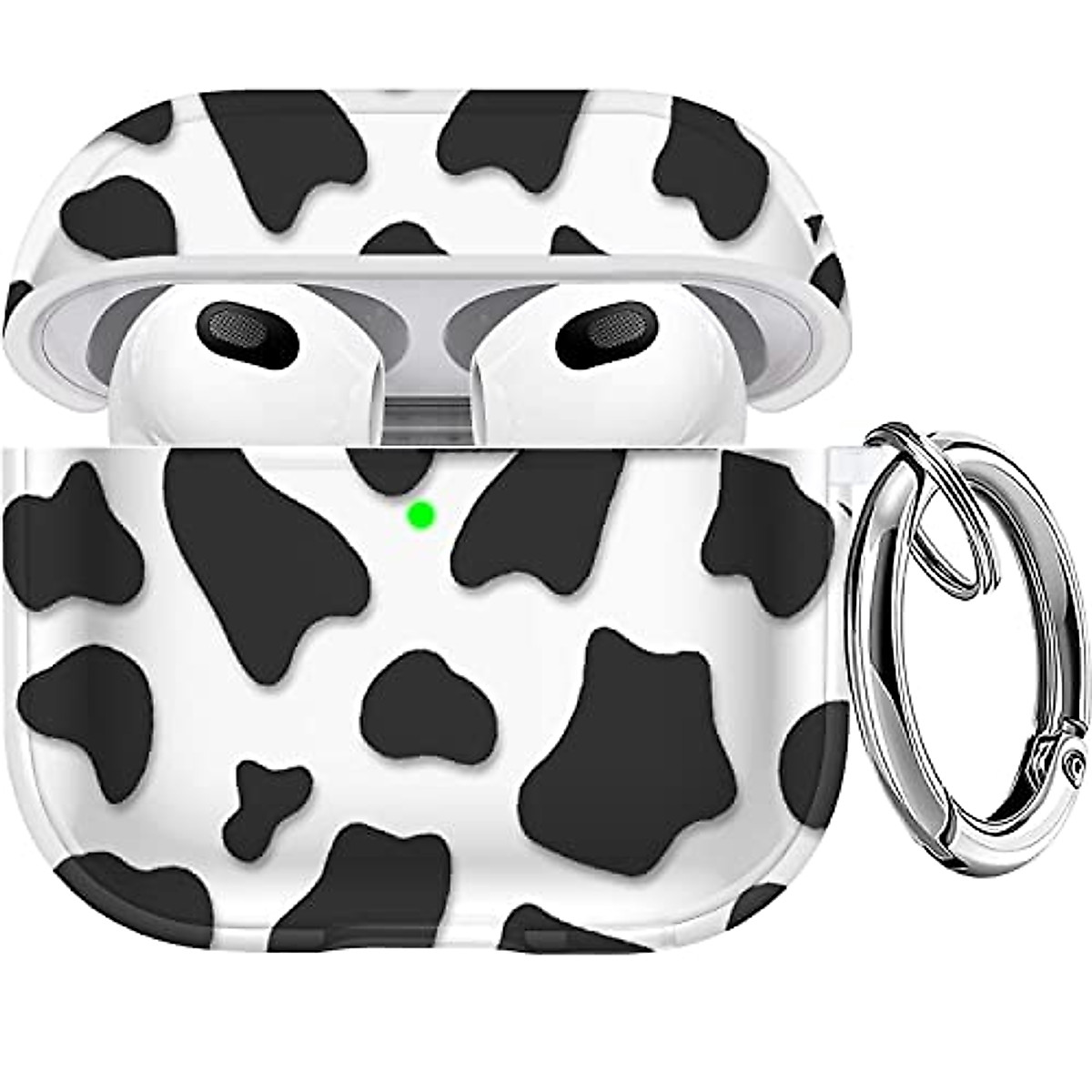 Valkit AirPods 3 Case Cover Silicone for Airpods 3rd Generation 2021 Soft TPU Protective Case Skin Portable & Shockproof Women Girls with Keychain for Apple Airpods 3 Charging Case (Black White Cow)