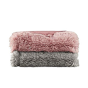 CosmoLiving by Cosmopolitan Cleo Throw Blanket-Faux Fur Shaggy to Mink Reverse Deluxe Ombre Fuzzy Design Spread, Ultra Soft, Cozy Living Room Couch, Sofa, Bed, 50"" x 60"", Grey (CL50-0030)