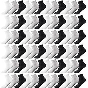 Tigeen 72 Pairs Quarter Ankle Sock Sport Ankle Socks Bulk Adult Unisex Cotton Sock Casual Quarter Socks for Men Women (Black, White, Gray)