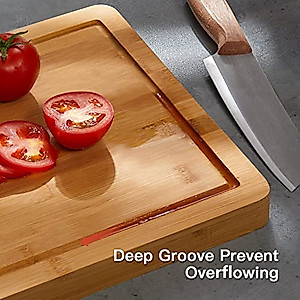 Thick Bamboo Cutting Board and Bamboo Kitchen Drawer Organizer Large Silverware Tray for Spoon Fork Flatware （7-9 Slot）