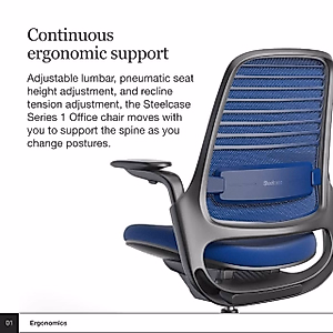 Steelcase Series 1 Office Chair - Ergonomic Work Chair with Wheels for Carpet - Helps Support Productivity - Weight-Activated Controls, Back Supports & Arm Support - Easy Assembly - Royal Blue