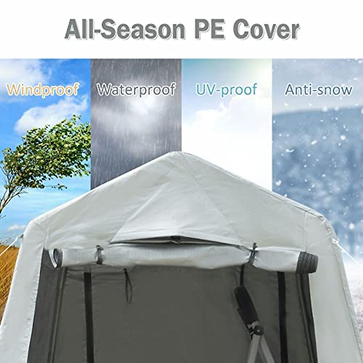 6 x 7 Feet Outdoor Shed Car Tent Carport Garage Storage Shed UV Proof Cover Ideal for Motorcycles, Bicycles, Garden Tools, Lawn Mower, Fire Woodard, Patio Furniture Storage, Gray