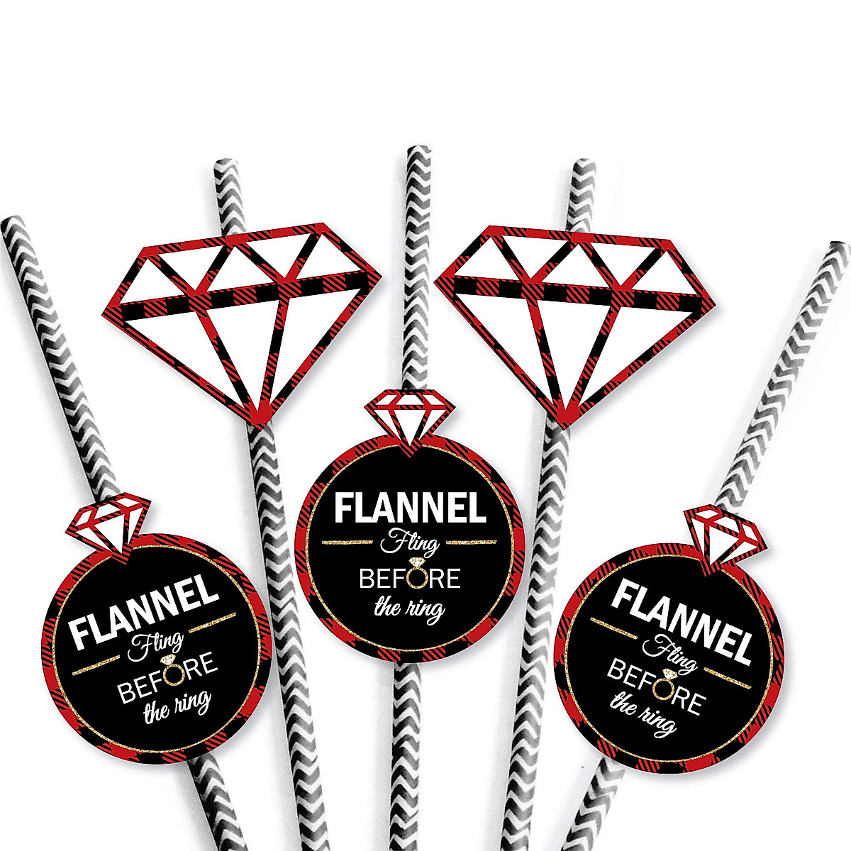 Big Dot of Happiness Flannel Fling Before the Ring - Paper Straw Decor - Buffalo Plaid Bachelorette Party Striped Decorative Straws - Set of 24