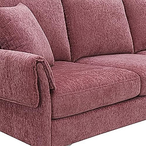 FANYE 84" L-Shaped Upholstered Corner Sectional 3 Seaters Sofa, Modern Chenille Upholstery Metal Legs Couch with Reversible Chaise and 2 Pillows for Home Apartment Office Living Room, Pink