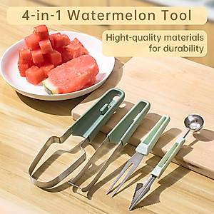 4 -in-1 Watermelon Fork Slicer Cutter,Melon Ball Scoop,Stainless Steel Watermelon Popsicle Cutter Watermelon Cutter Slicer Tool Melon Cutter Knife Portability Fruit Fork for Camping Kitchen Gadgets