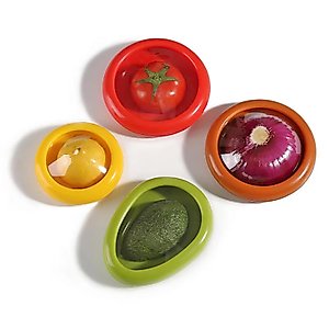 Silicone Fruit Storage Containers,4 Pcs Onion Storage Avocado Saver,Reusable Fruit and Vegetable Anti-Oxidation Storage Box,Lemon Storage Container For Fridge,Food Huggers