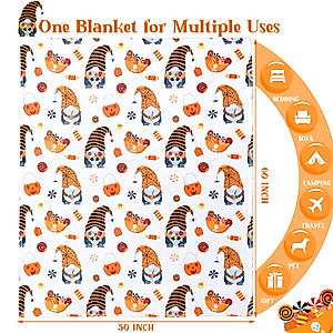 JISEN Halloween Blanket Pumpkin Throw Blanket Cozy Fall Throw Blanket for Women Kids Men Soft Blanket for Couch Living Room Halloween Decor Bed Throw Blanket 50 x 60 Inch Gnomes