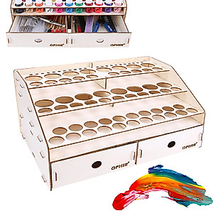 DNYSYSJ 80 Holes Paint Rack Stand Pigment Ink Bottle Paints Tool Storage with Cabinet Holder Organizer for 58 Bottles & 22 Small Paint Brushes or Droppers