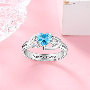 Personalized Promise Rings for Her with Simulated Birthstone Couples Names Love Forever Engagement Rings for Women (6)
