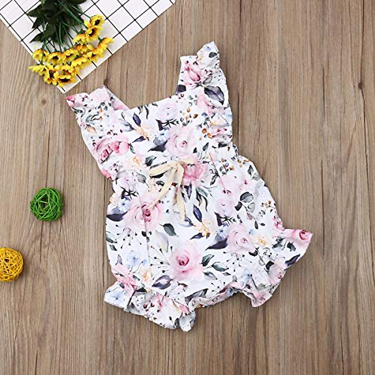 Kuriozud Newborn Infant Baby Girl Floral Ruffle Bowknot Romper Bodysuit One-Piece Jumpsuit Summer Outfits Clothes (12-18 Months, Floral)