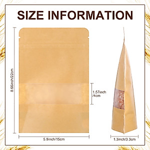 300 Pcs Kraft Bags with Window Kraft Stand up Pouches Bulk Kraft Zipper Lock Paper Bags Pouches Food Storage Bags Reusable Heat Sealable Bags for Packaging Home Office Business (6 x 9 Inch)
