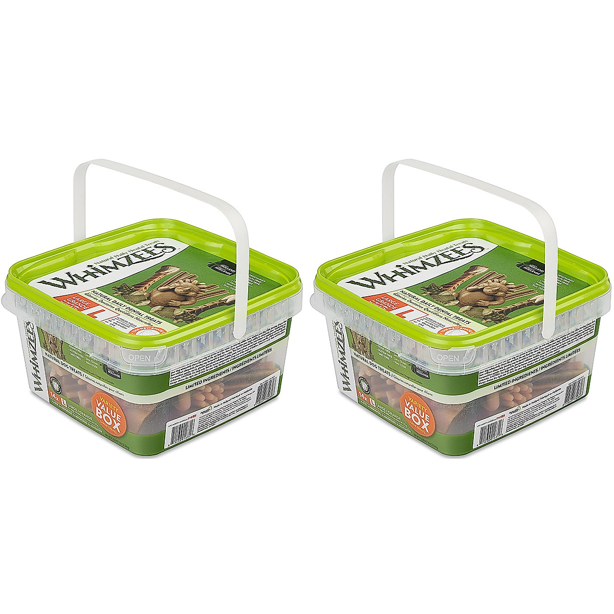 Whimzees 2 Pack of Natural Grain-Free Dental Dog Treats Variety Pack, 14 Large Assorted Treats Per Pack