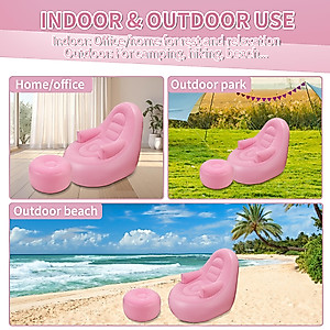 Ccinnoe Inflatable Couch with Armrest ＆ Ottoman, Blow Up Lounger Chair, Folding Lazy Sofa, Inflatable Furniture for Camping/Fishing/Party/Beach/Sunbathing/Hiking (Pink)