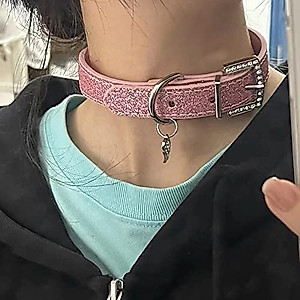 Collar with Heart Pendant PU Leather Comfortable Kitten Collars Adjustable Length Small Pets Supplies Pink & Silver pet Collars for Dogs Girl