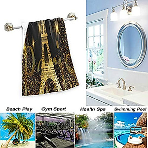 Naanle Chic Gold Glittering Eiffel Tower Paris Print Luxury 2 Piece Soft Fluffy Guest Decor Hand Towels, Multipurpose for Bathroom, Hotel, Gym and Spa (14" x 28",Black)